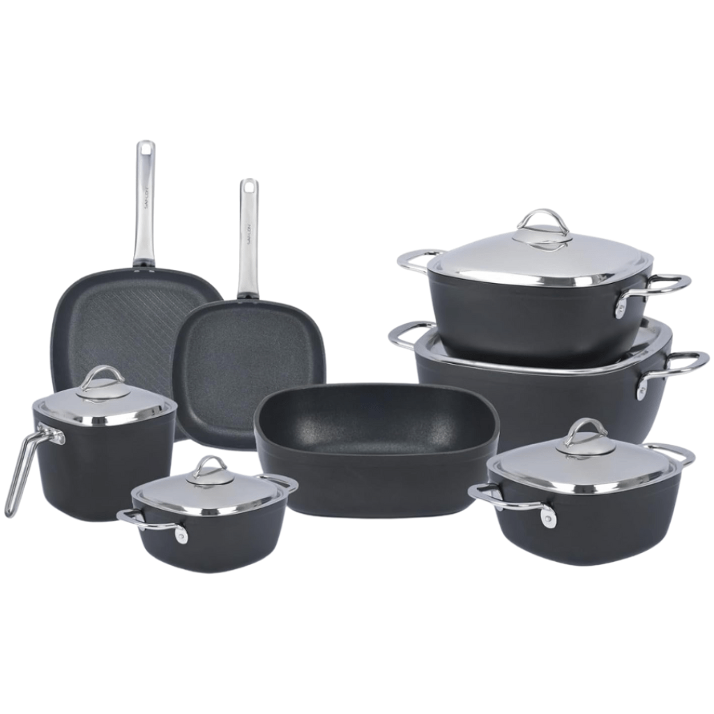 طقم حلل تيتانيوم 13 قطعة مربع اسود – سافلون - سوق الازهري دوت كوم